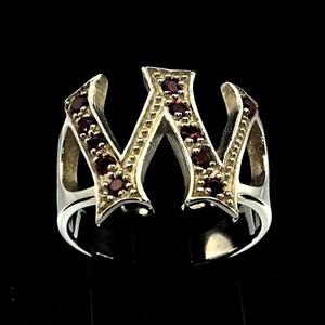 Sterling Silver Initial W Ring With 11 Sparkling Red CZ Stones - Etsy