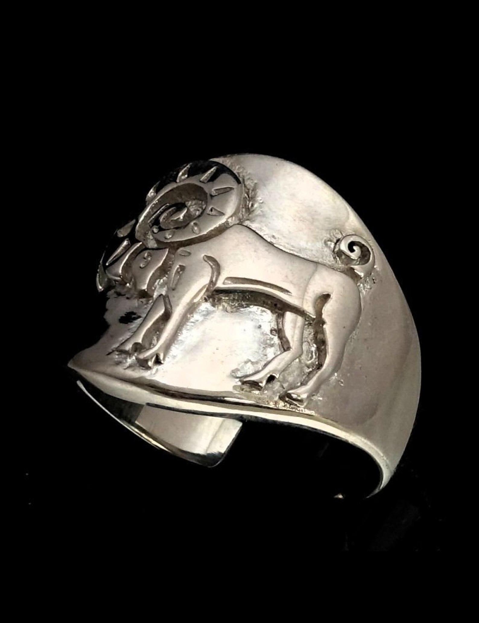 Sterling Silver Aries Ring Zodiac Horoscope Ram Symbol Fire - Etsy