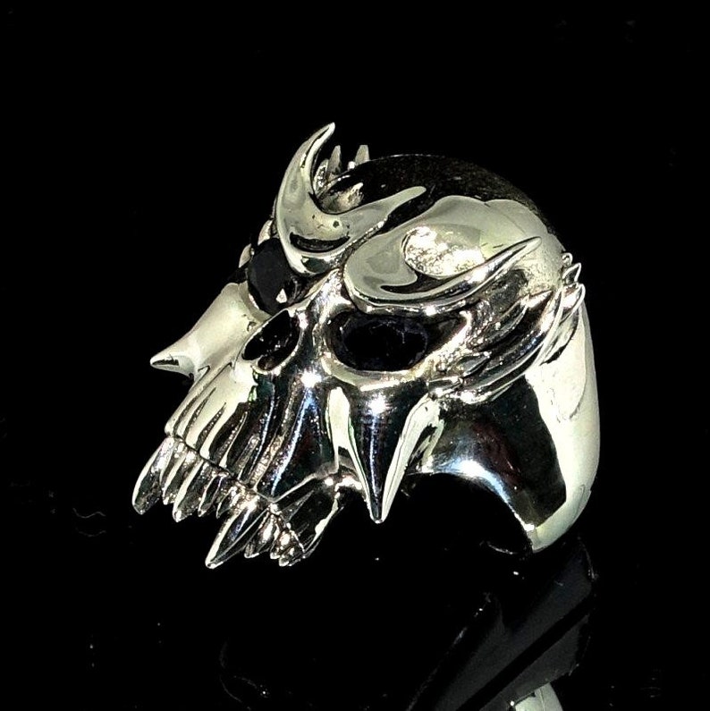 Sterling Silver Ring Vampire Skull Nosferatu With Two Blue - Etsy