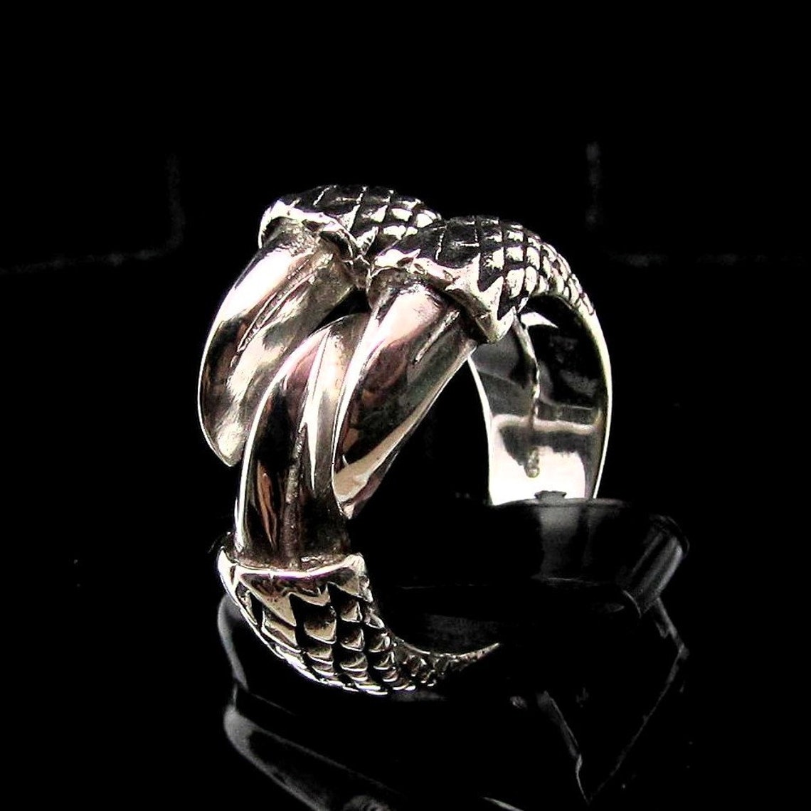 Sterling Silver Dragon Claw Ring With Three Talons Medieval | Etsy