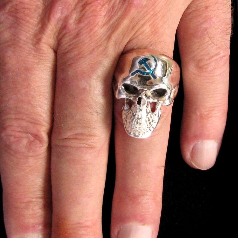 Sterling Silver Skull Ring Hammer and Sickle Communist Symbol | Etsy