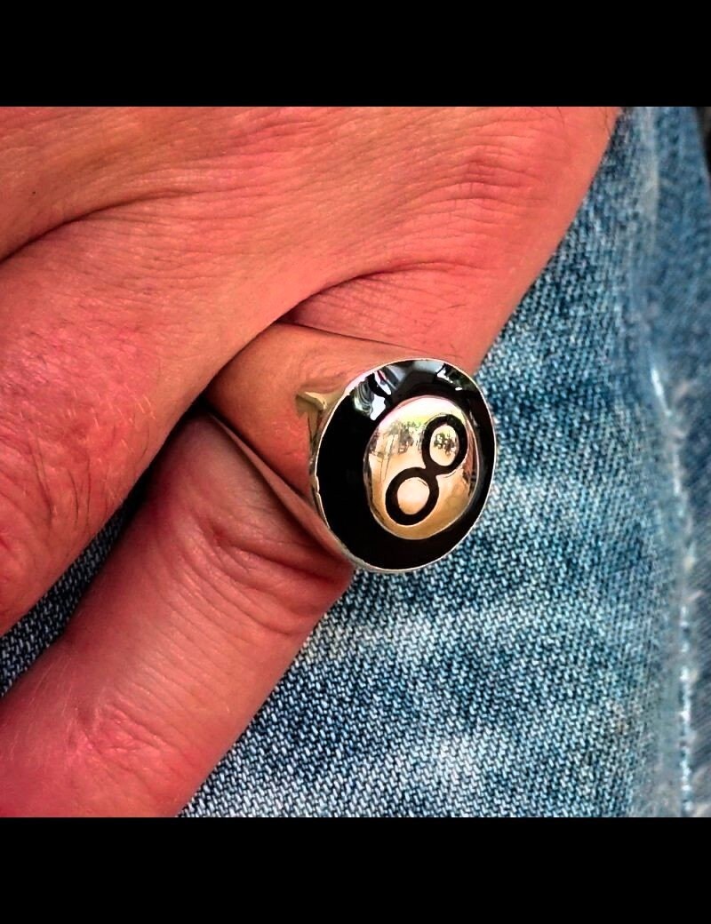 Sterling Silver Ring Black Eight Ball Pool Billiards With - Etsy