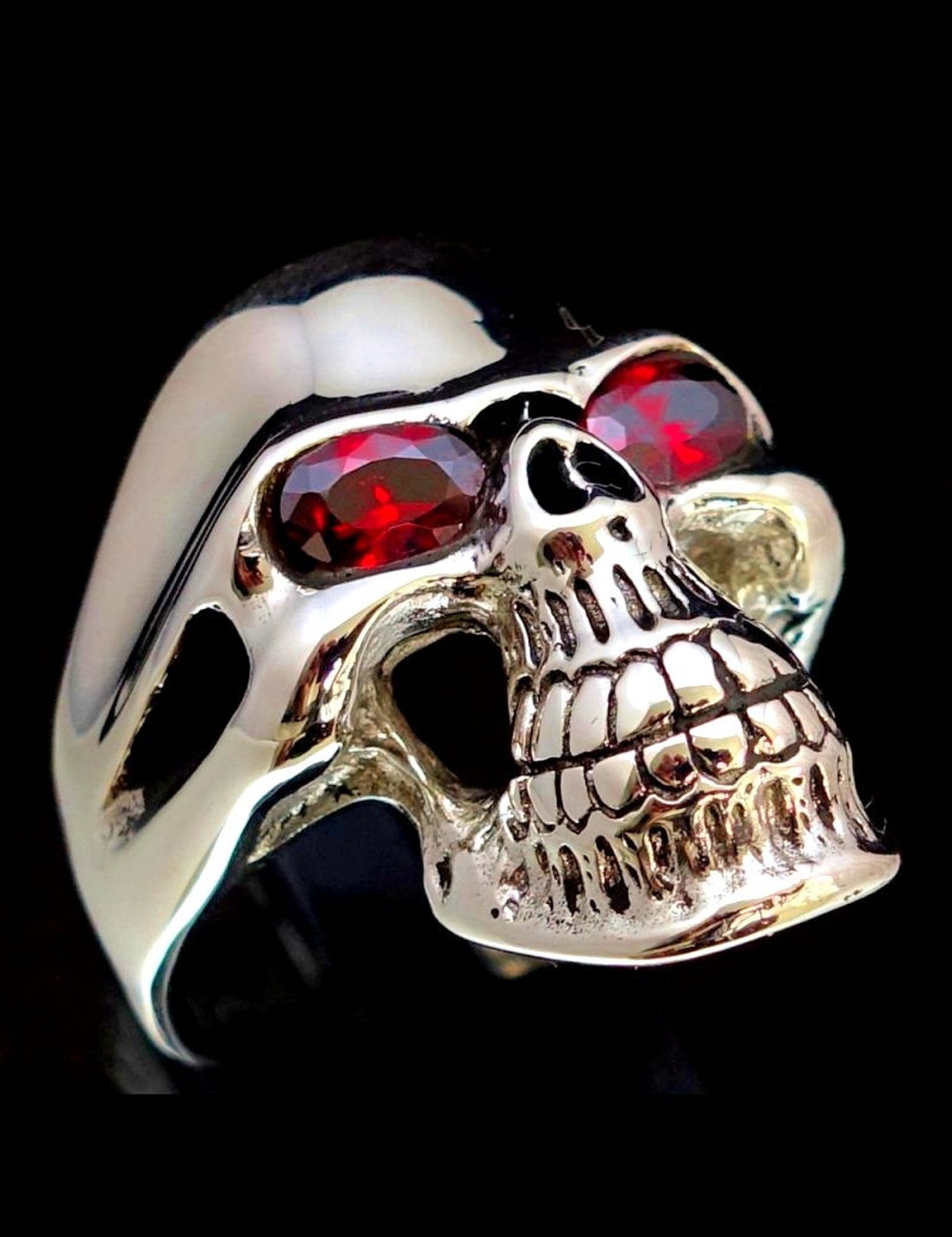 Sterling Silver Skull Ring: Red CZ Eyes, Antiqued 925 Silver - Etsy