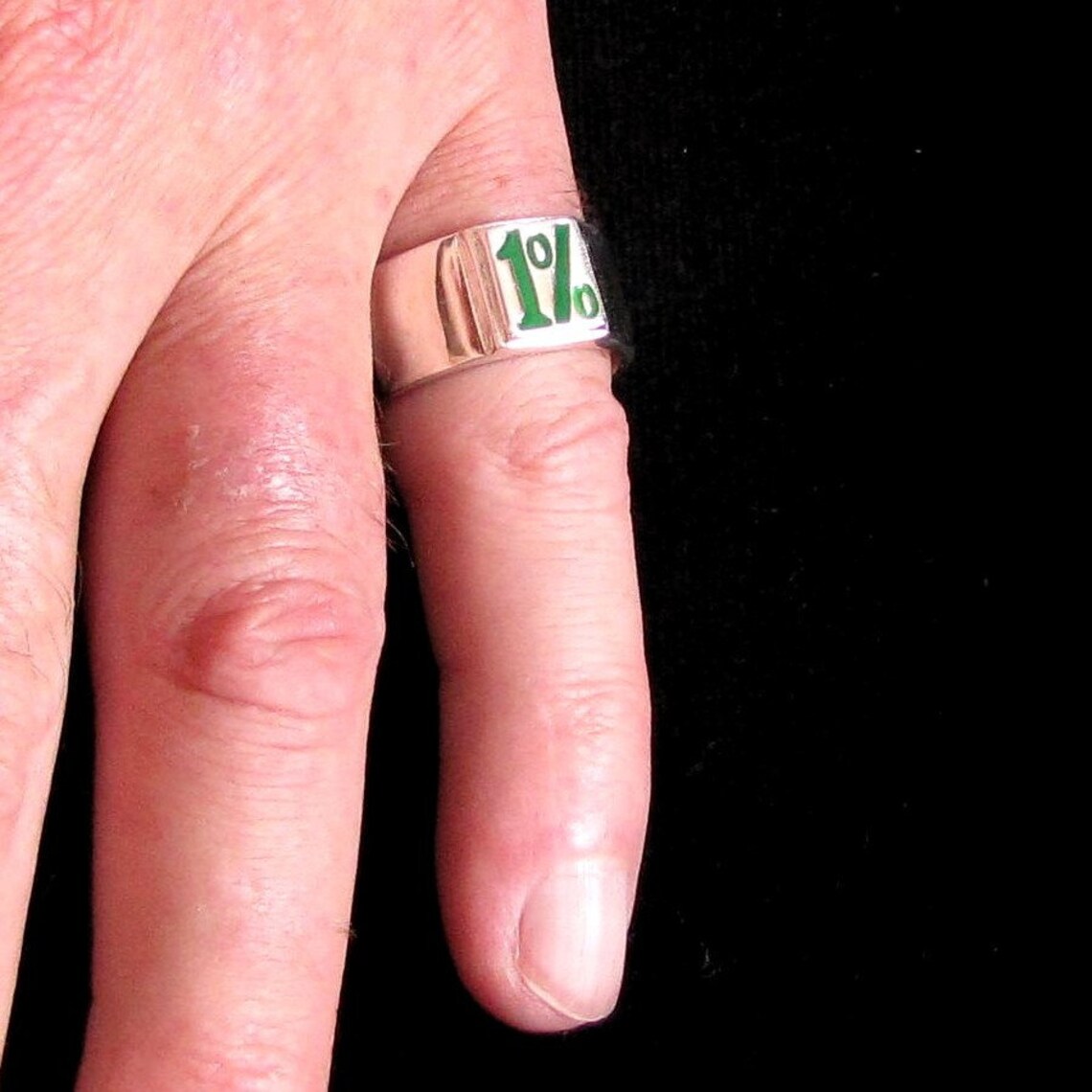 Sterling Silver Biker Ring One Percent Symbol in Black Enamel - Etsy