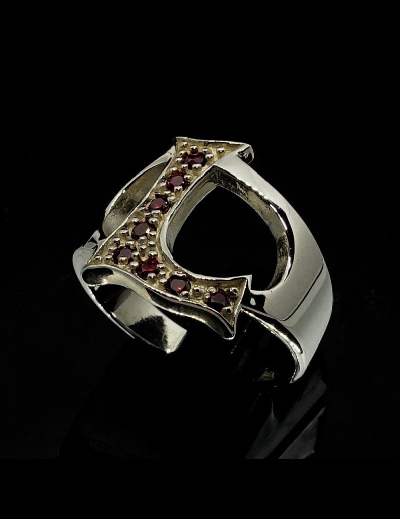 Sterling silver initial L ring with 8 Sparkling Red CZ stones | Etsy