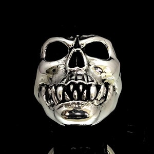 Big Sterling Silver Mens Ring Terrifying Horror Zombie Skull High ...
