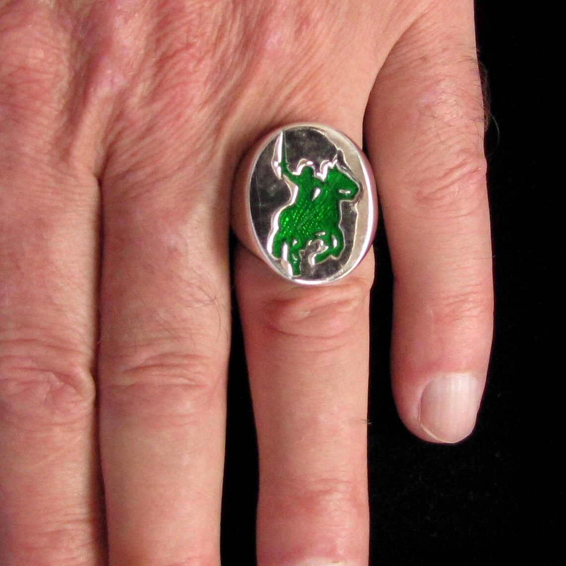 Oval Silver Men's Ring Medieval Knight on Horse With Black - Etsy