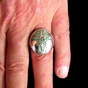 Sterling Silver Caduceus Symbol Ring Winged Staff of Hermes With Black ...