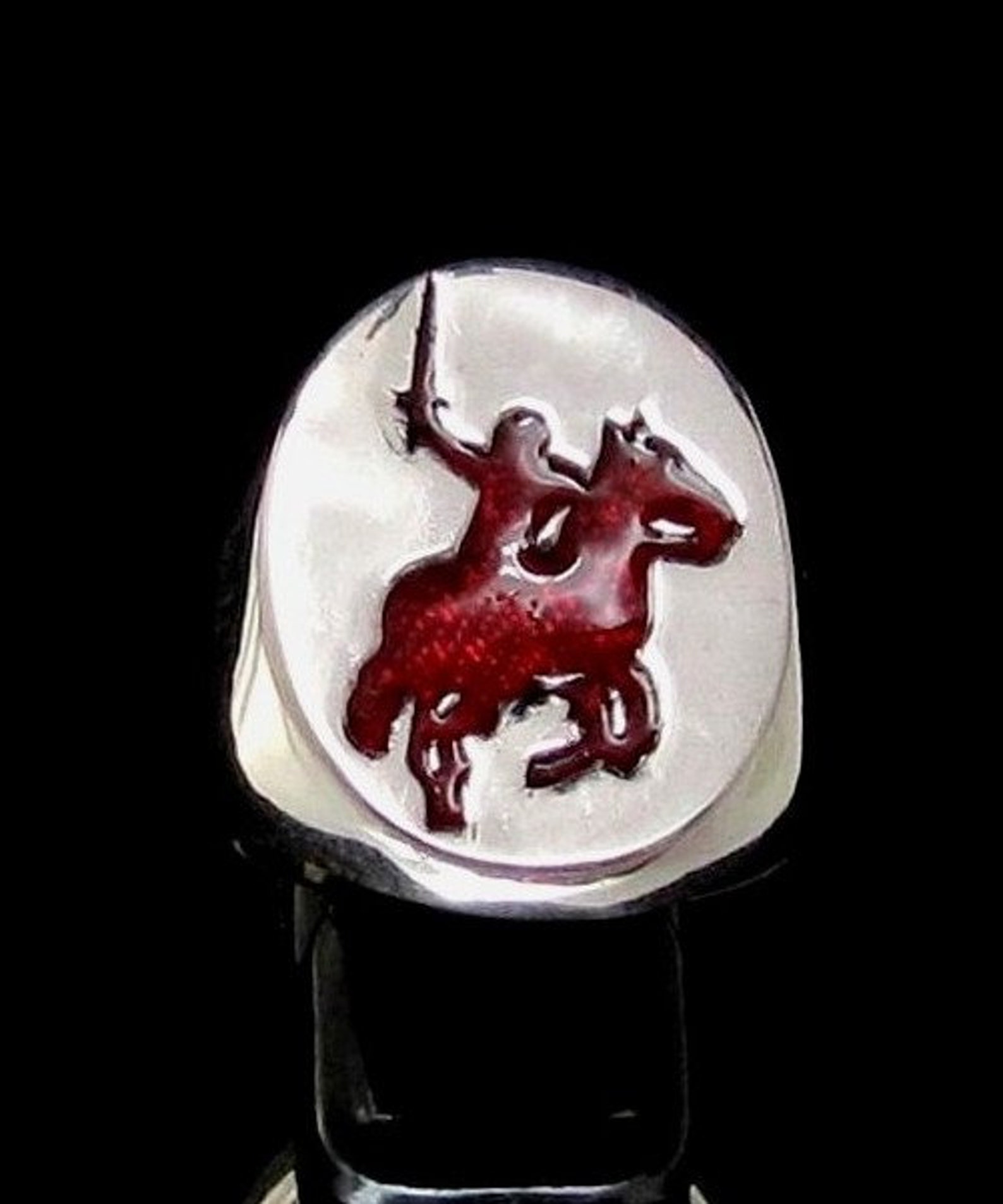 Oval Silver Men's Ring Medieval Knight on Horse With Black - Etsy