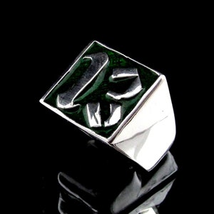 Sterling silver men's ring number 13 on Green enamel high | Etsy