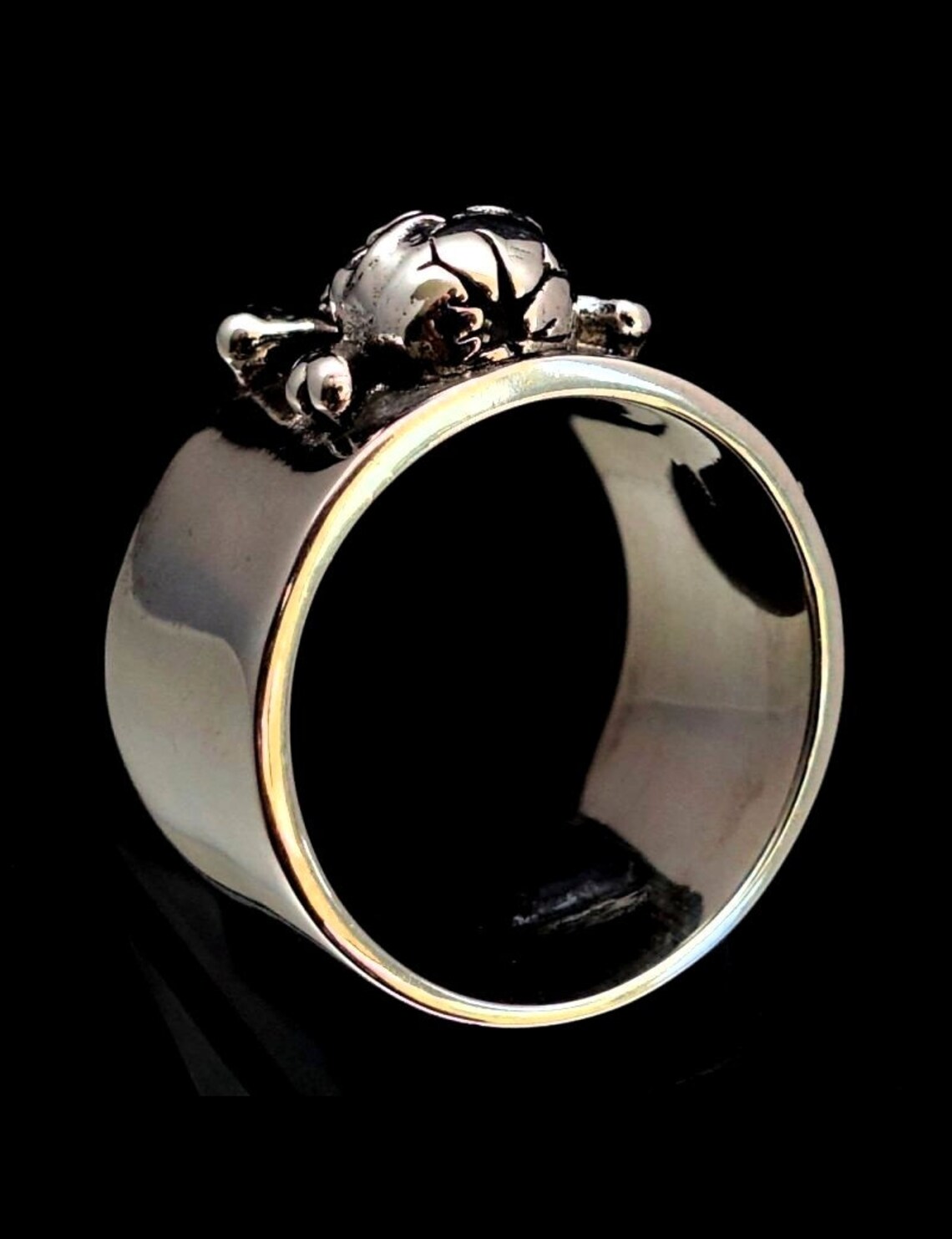 Sterling Silver Band Ring Pirate Skull on Crossed Bones Jolly - Etsy