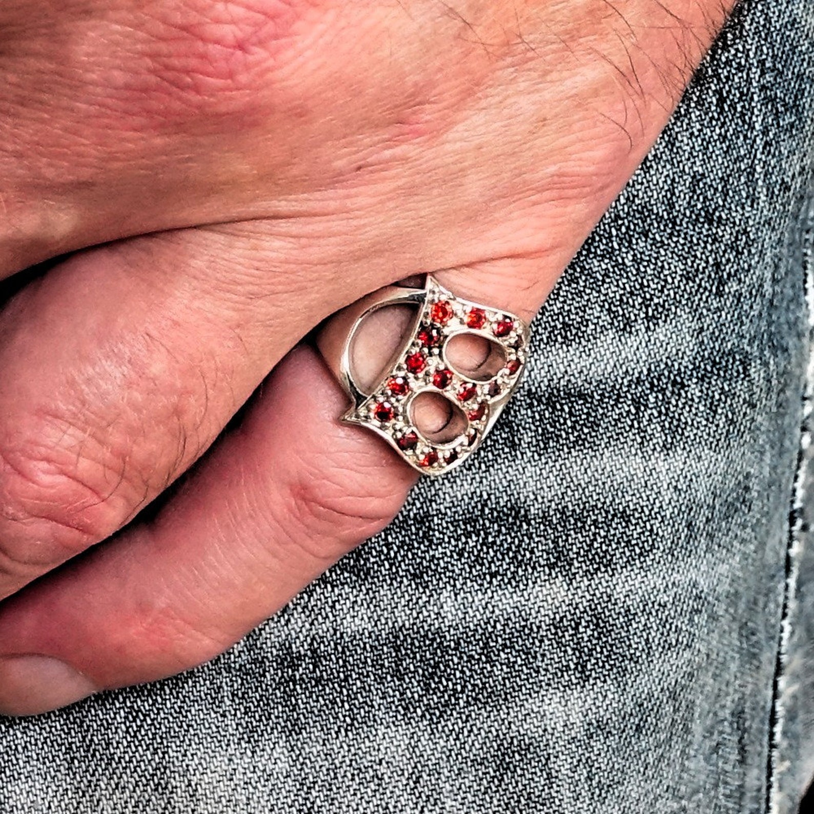 Sterling Silver Initial B Ring With 17 Sparkling Red CZ Stones - Etsy