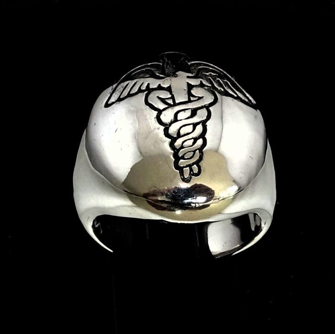 Sterling Silver Caduceus Symbol Ring Winged Staff of Hermes - Etsy