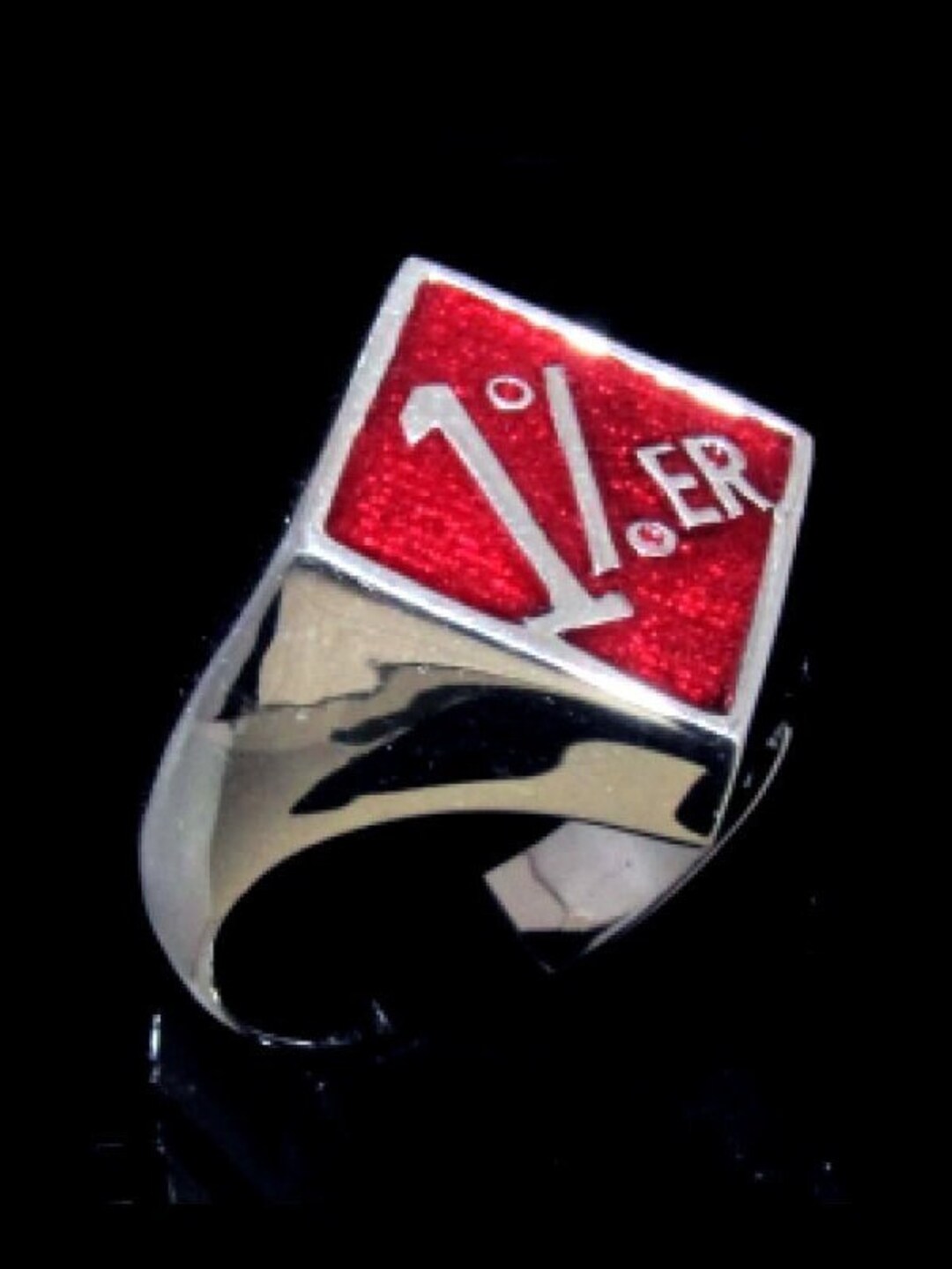 Diamond Shaped Sterling Silver Biker Ring One Percent Symbol 1 ...