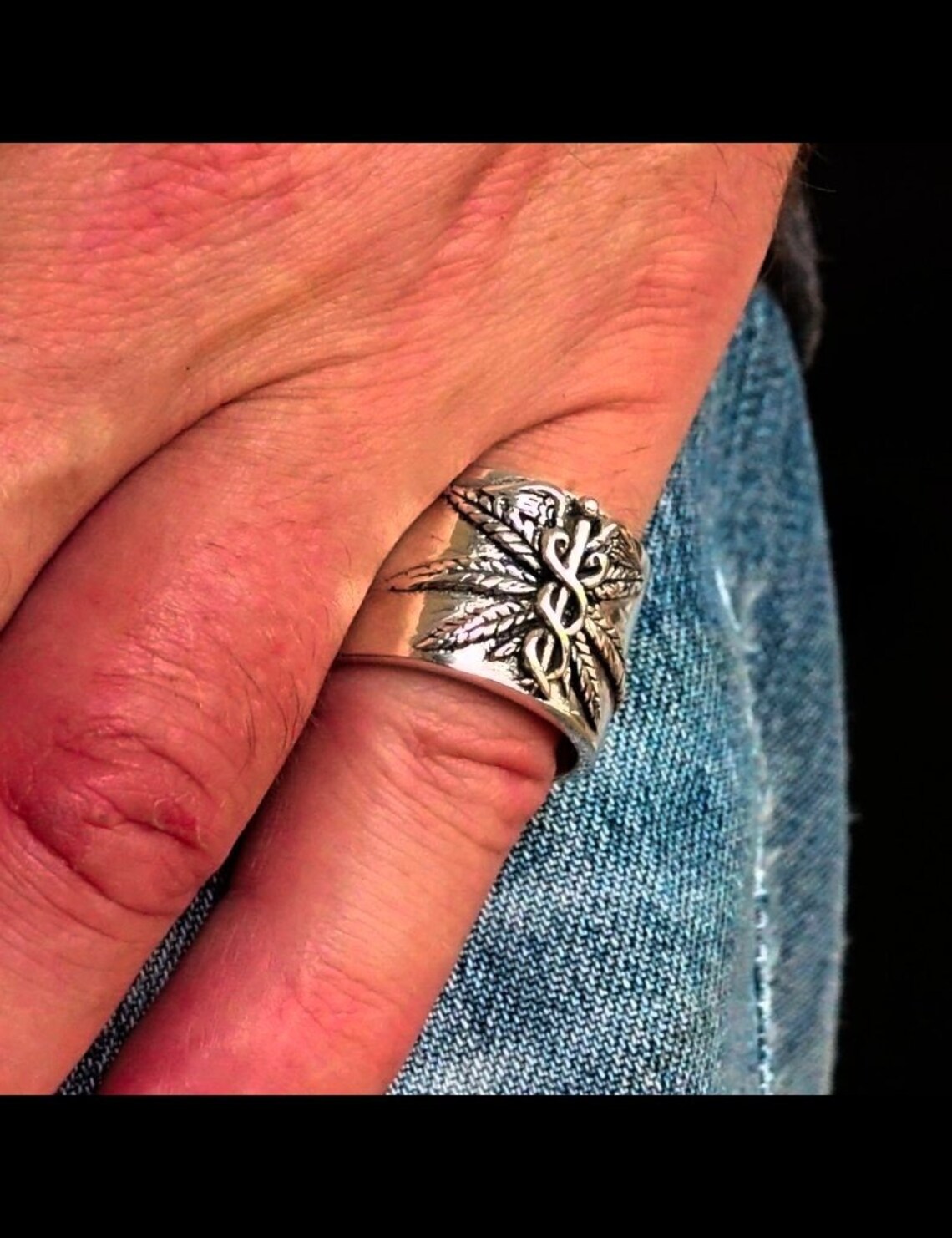 Sterling Silver Symbol Ring Caduceus With Marijuana Leaf Ganja | Etsy