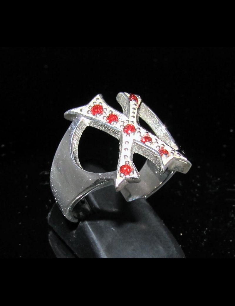 Sterling silver initial X ring with 7 Sparkling Red CZ stones | Etsy