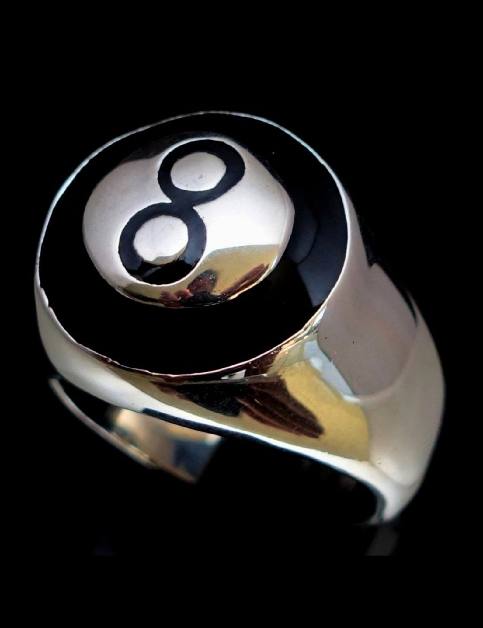 Sterling Silver Ring Black Eight Ball Pool Billiards With - Etsy