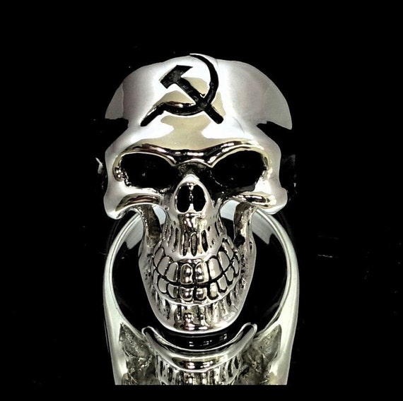 Sterling Silver Skull Ring Hammer and Sickle Communist Symbol - Etsy