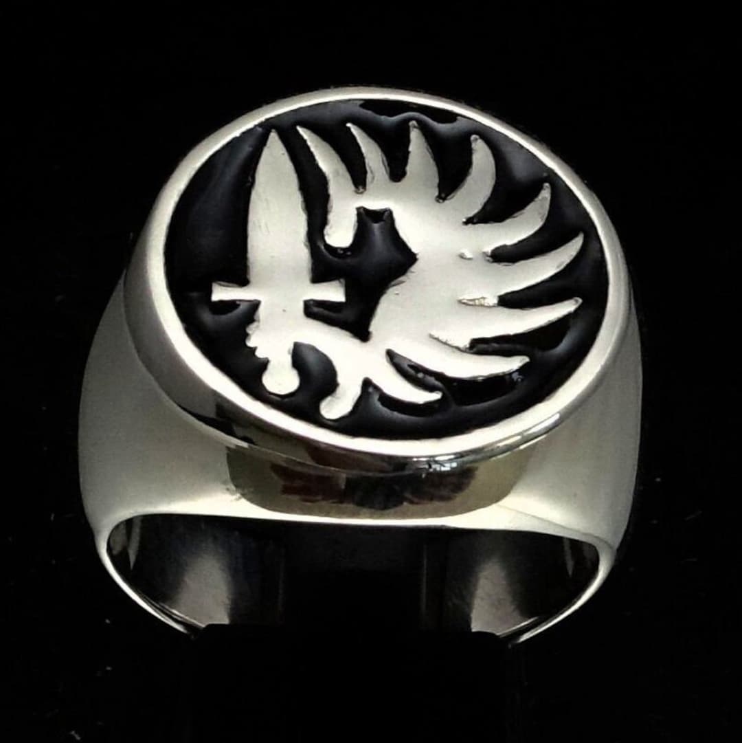 Sterling Silver French Foreign Legion Ring: Black Enamel France Coat of ...