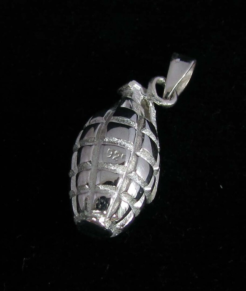 Sterling Silver Hand Grenade Pendant Army Explosive Weapon Military ...