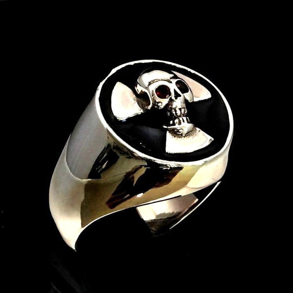 Sterling Silver Ring Radioactive Symbol Skull With 2 Red CZ Eyes on ...