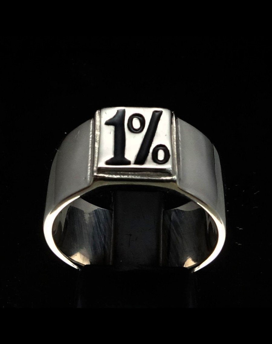 Sterling Silver Biker Ring One Percent Symbol in Black Enamel - Etsy