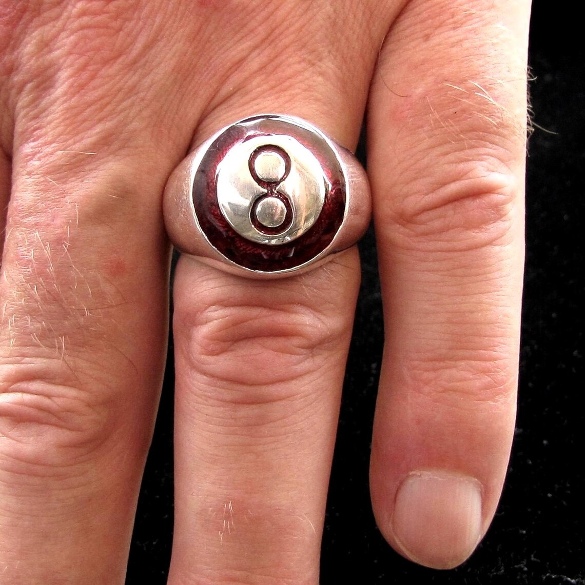 Sterling Silver Ring Black Eight Ball Pool Billiards With - Etsy