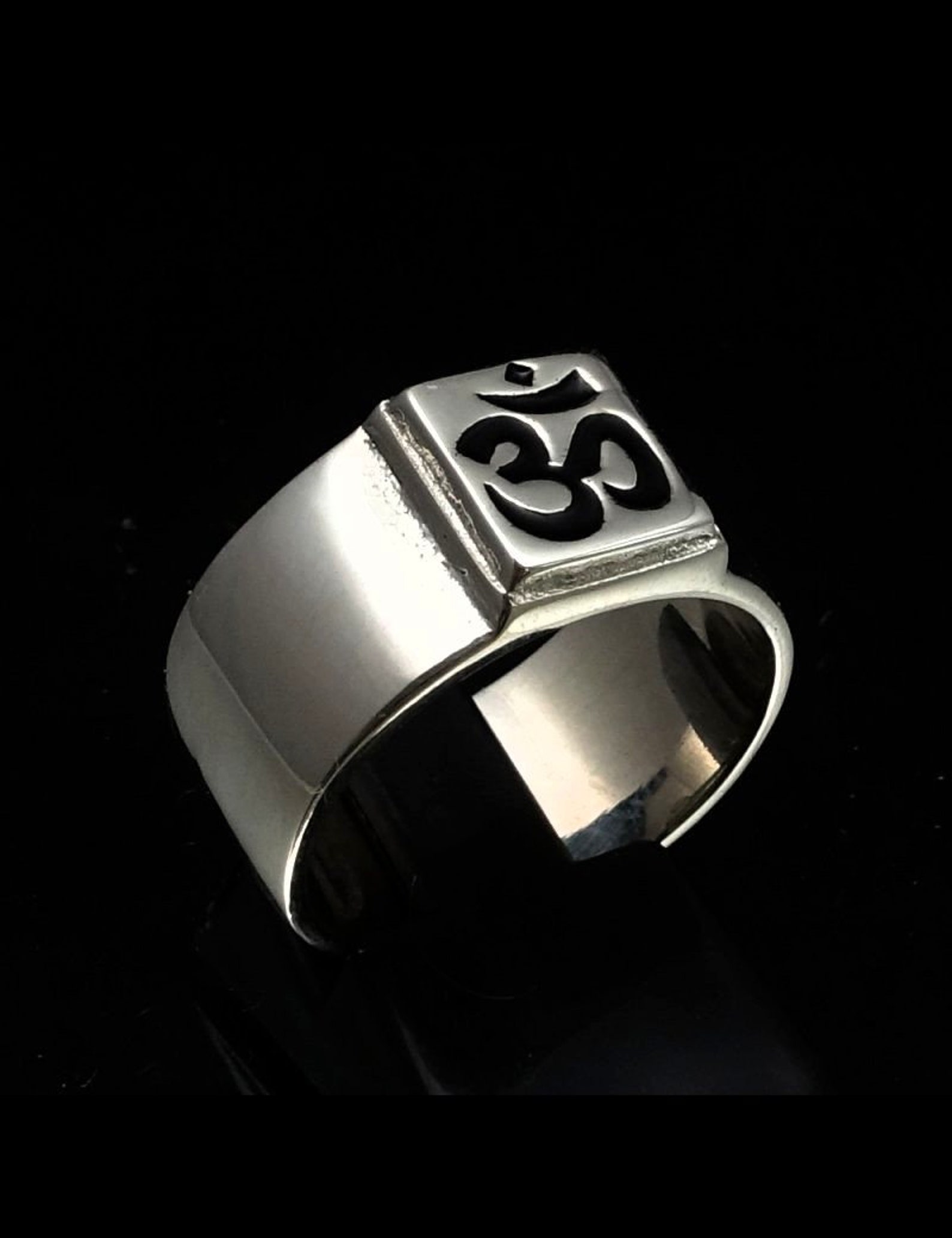 Sterling Silver Buddhist Ring Ohm Symbol Buddhism in Black | Etsy