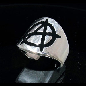 Sterling Silver Anarchy Ring Circle A Punk Symbol UK in Black Enamel ...