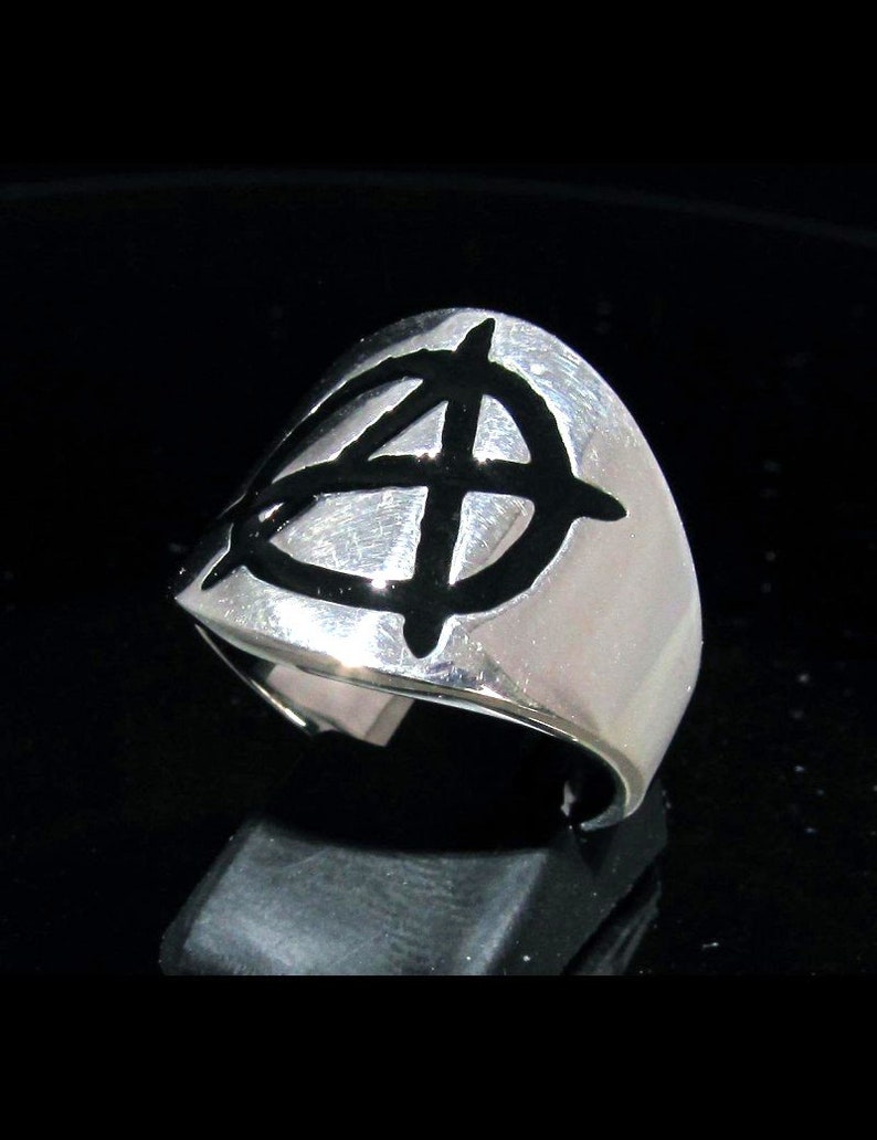 Sterling Silver Anarchy Ring Circle A Punk Symbol UK in Black - Etsy
