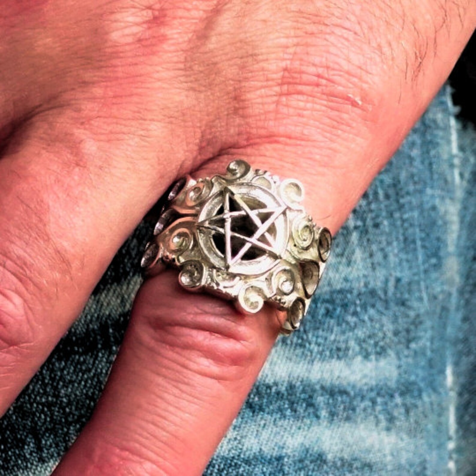 Sterling Silver Occult Symbol Ring Pentagram Medieval Style | Etsy