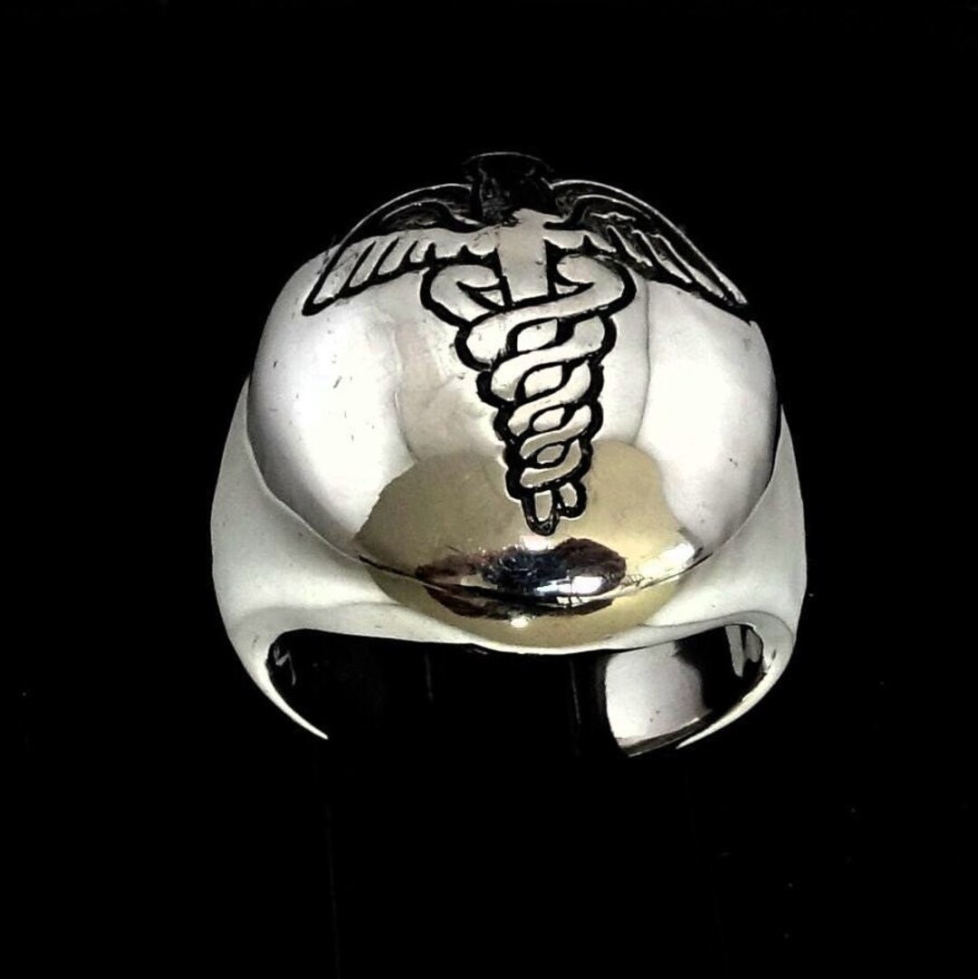 Sterling Silver Caduceus Symbol Ring Winged Staff of Hermes - Etsy