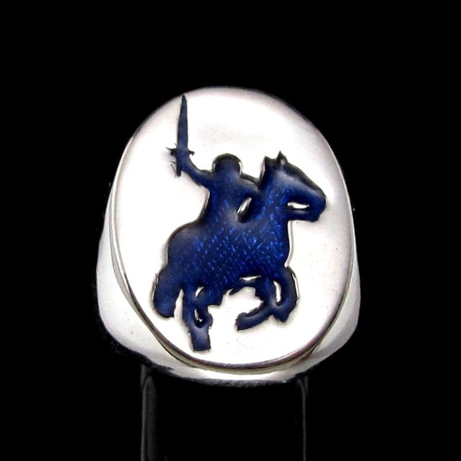 Oval Silver Men's Ring Medieval Knight on Horse With Black - Etsy