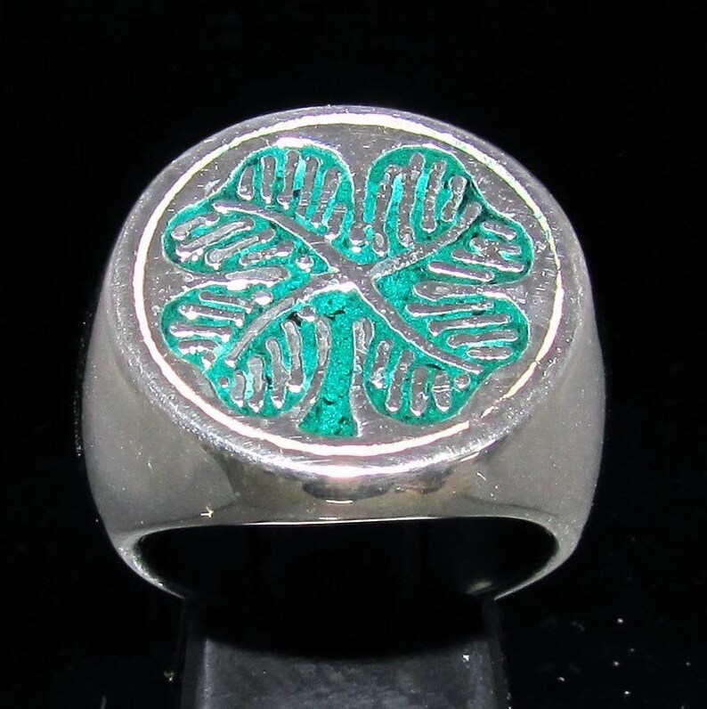 Sterling Silver Lucky Charm Ring Shamrock 4 Leaved Irish - Etsy
