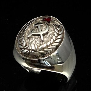 Sterling Silver Ring Hammer and Sickle in Laurel Wreath With Red Enamel ...