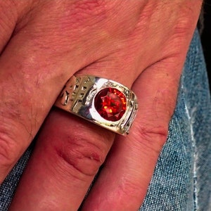 Sterling Silver Japanese Band Ring Kamikaze Japan With a Fiery Red CZ ...