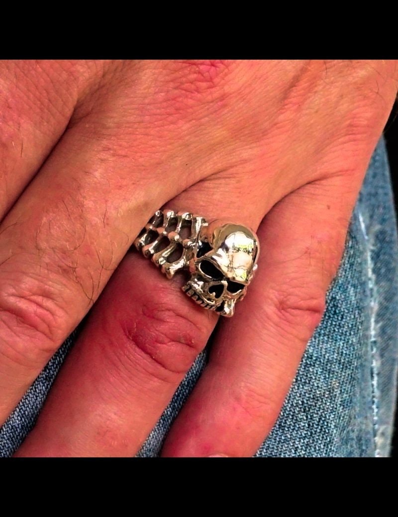 Sterling Silver Ring Evil Skeleton Skull and Bones High | Etsy