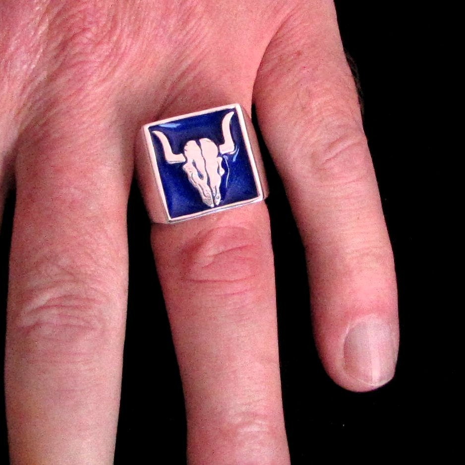 Sterling Silver Ring Wild West Buffalo Bull Skull With Long - Etsy