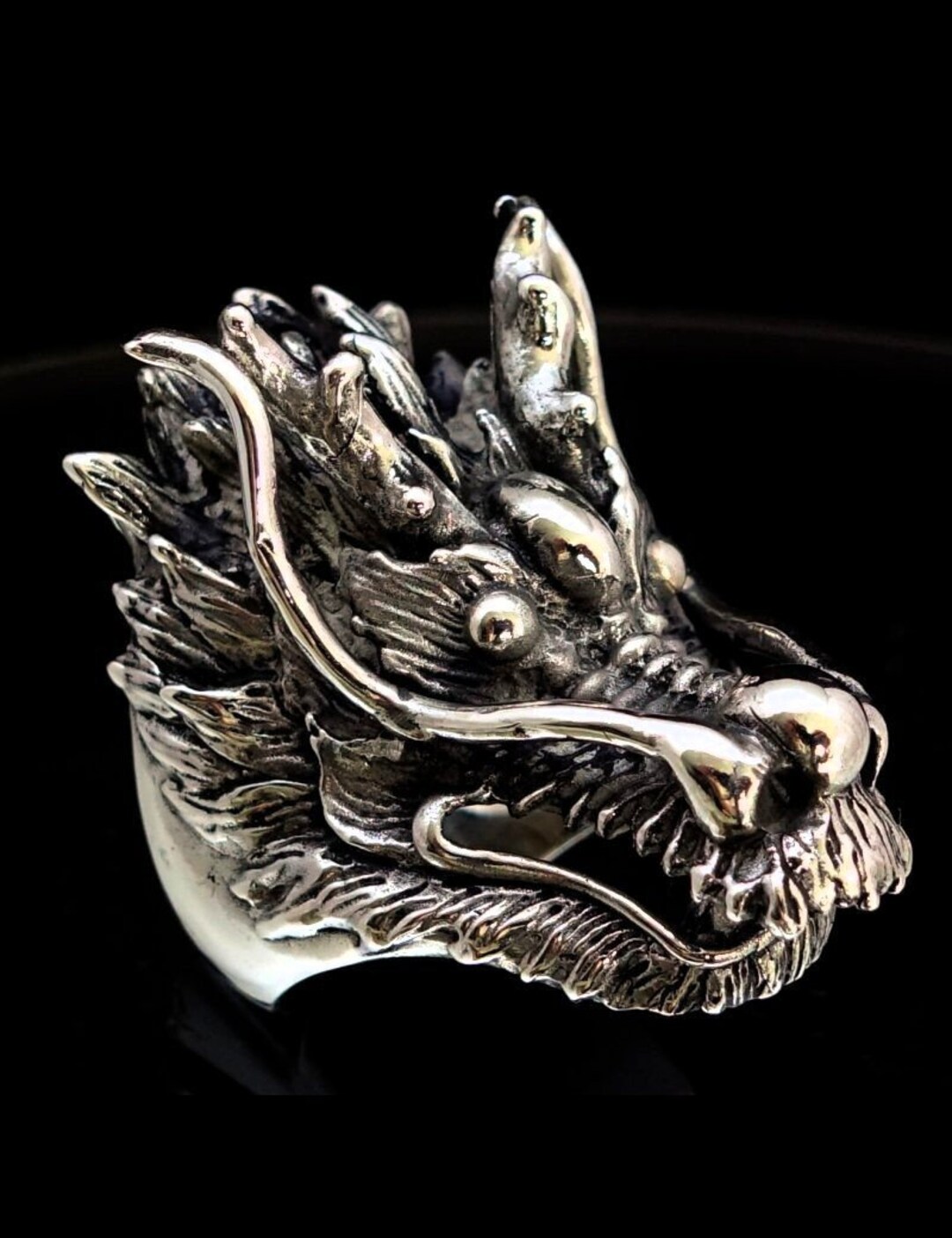 Sterling Silver Dragon Head Ring: Antiqued 925 Silver, Mythical Animal ...
