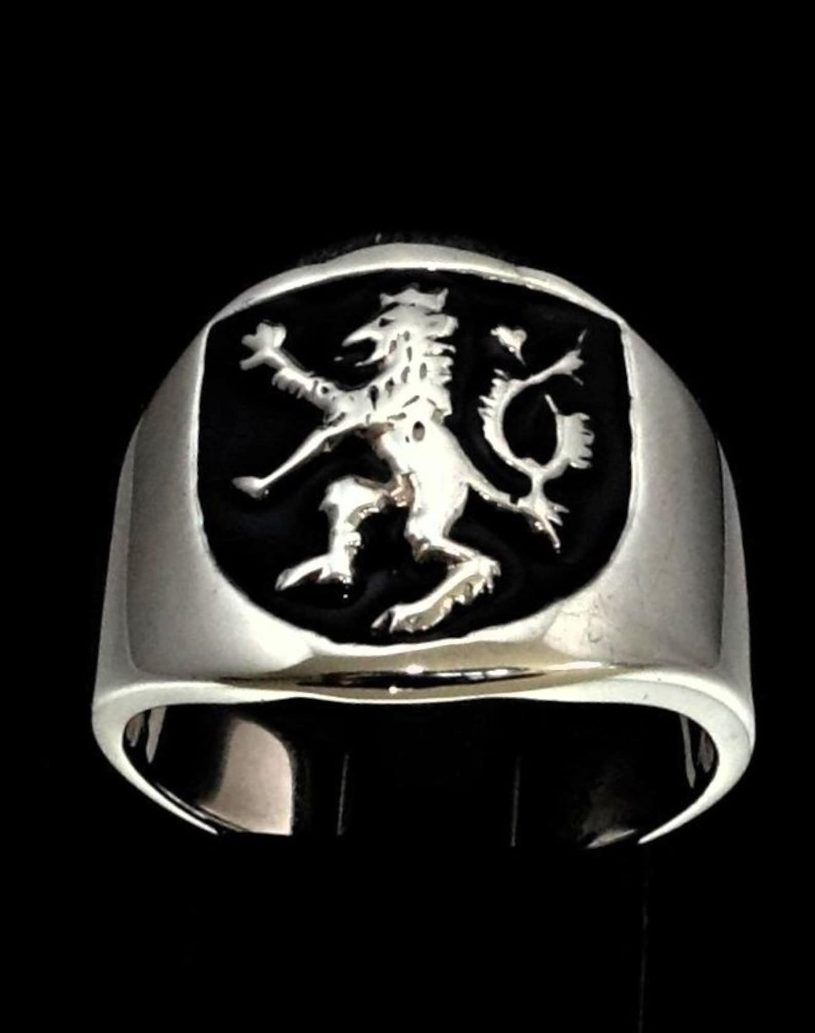 Sterling Silver Ring Scottish Rampant Lion on Shield Medieval - Etsy