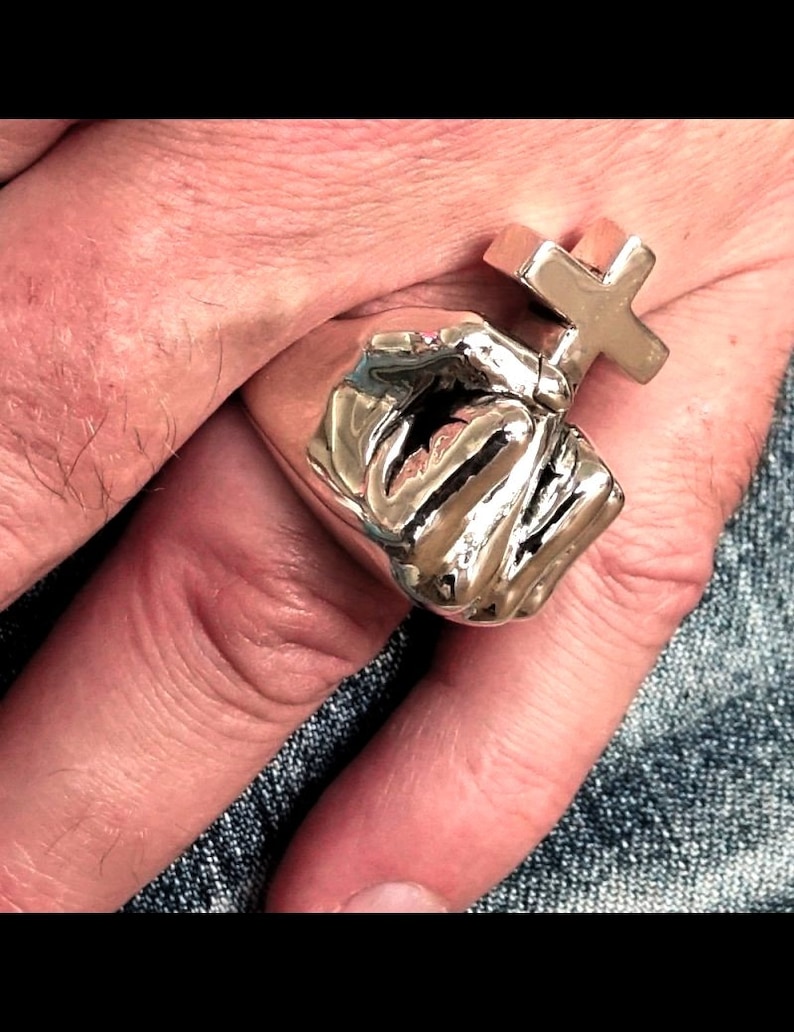 Big Sterling Silver Atheist Ring Fist With Cross as Middle - Etsy