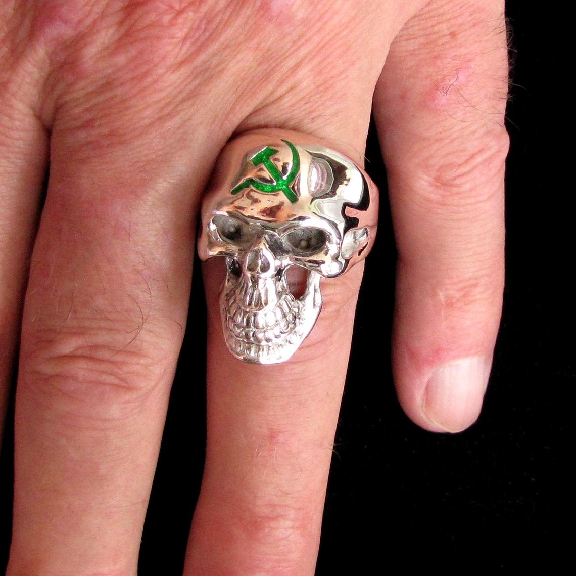 Sterling Silver Skull Ring Hammer and Sickle Communist Symbol | Etsy