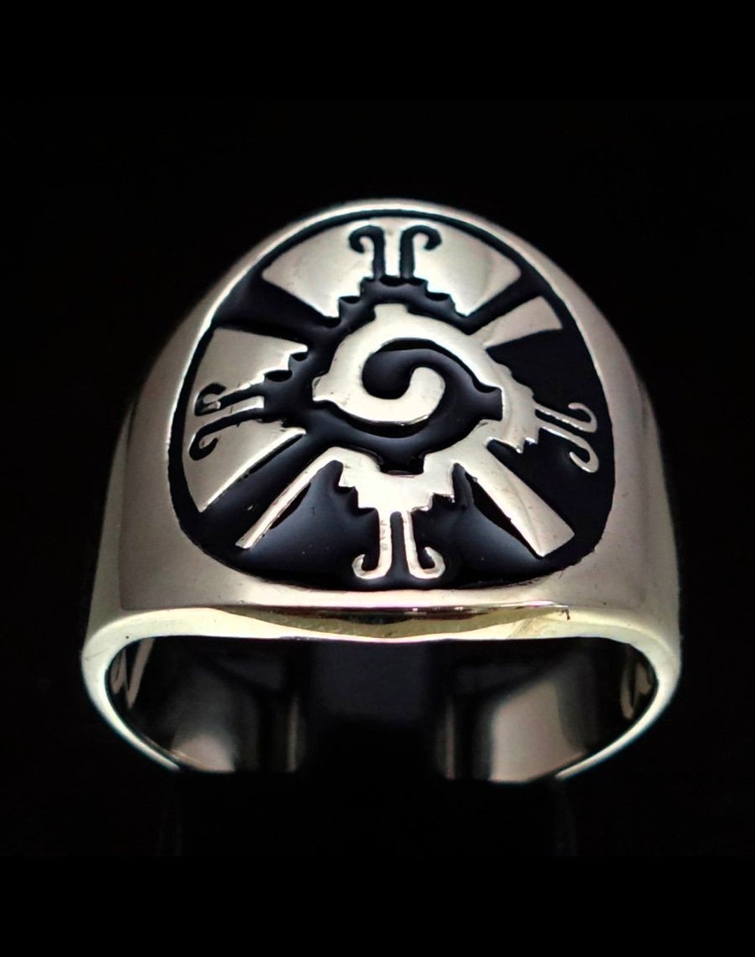 Sterling Silver Mayan Hunab Ku Ring: Black Enamel Galactic Butterfly - Etsy