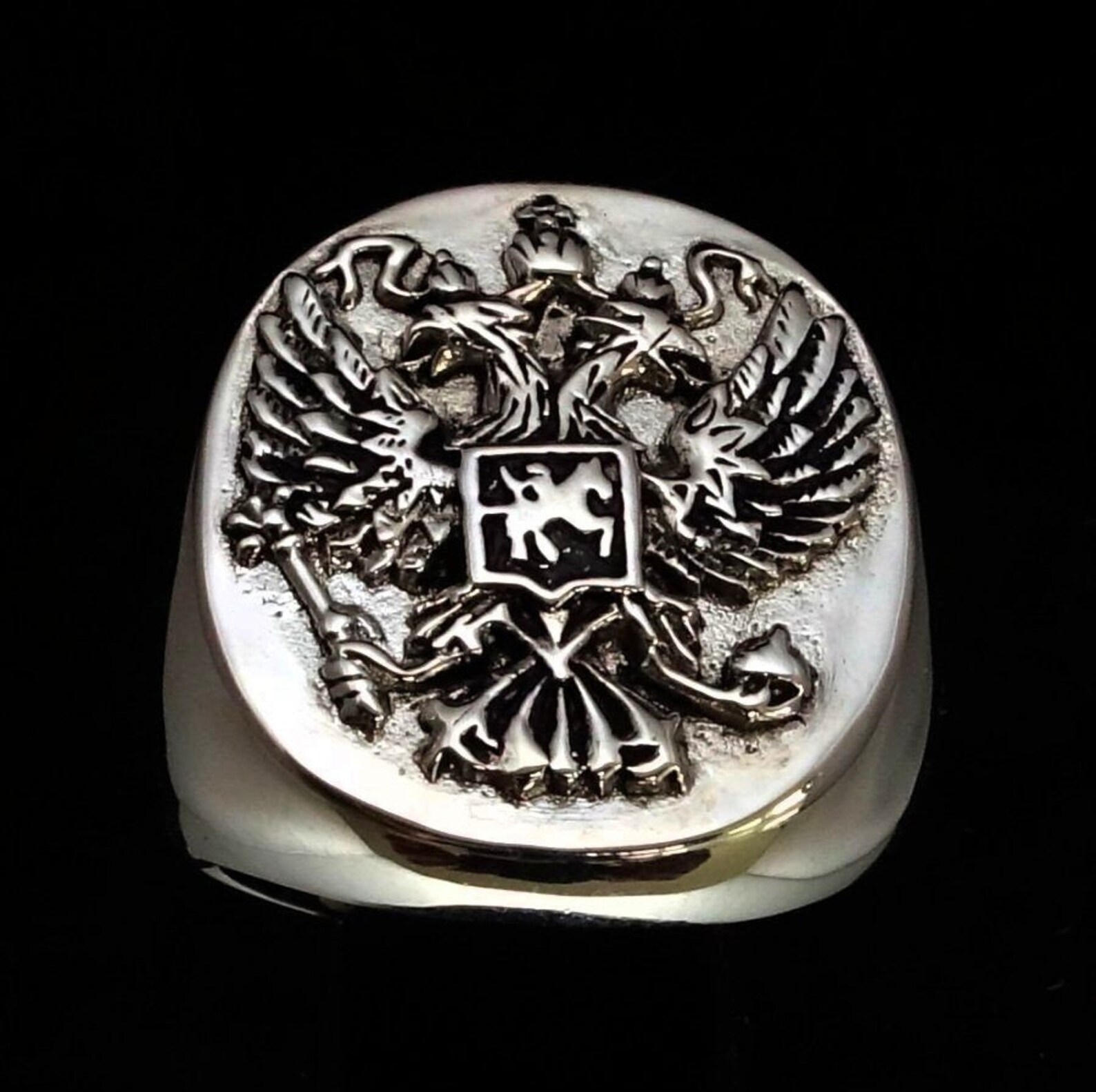 Sterling Silver Russian Eagle Ring, Antiqued 925 Coat of Arms - Etsy