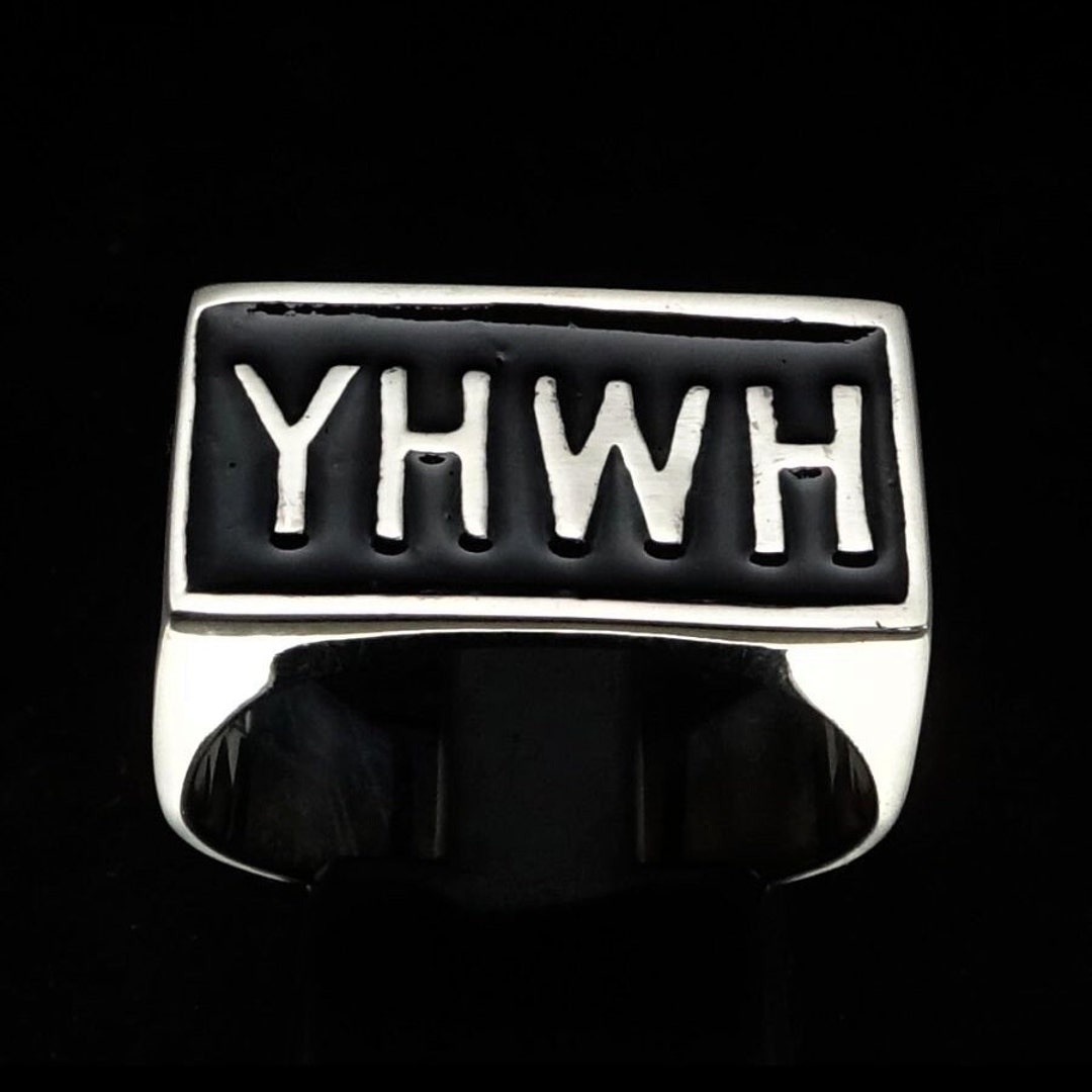 Sterling Silver Initial Ring YHWH Hebrew Name God of Israel With Black ...