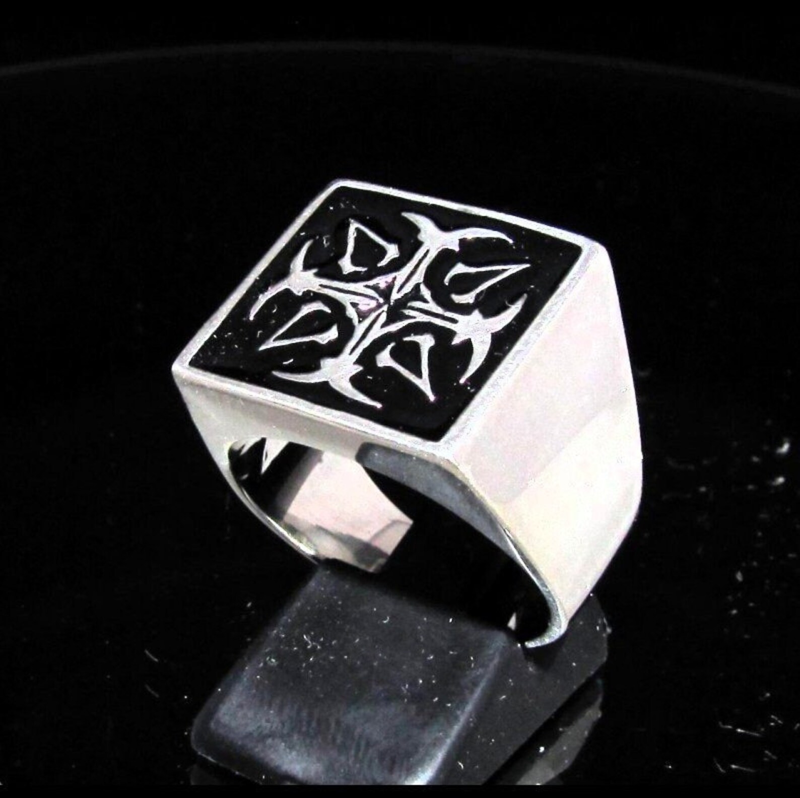Sterling Silver Assassin Symbol Ring Ninja Cross With Black | Etsy