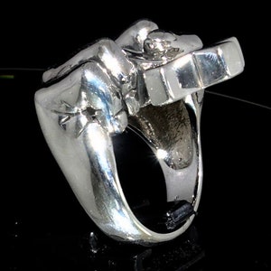 Big Sterling Silver Atheist Ring Fist With Cross as Middle Finger Anti ...