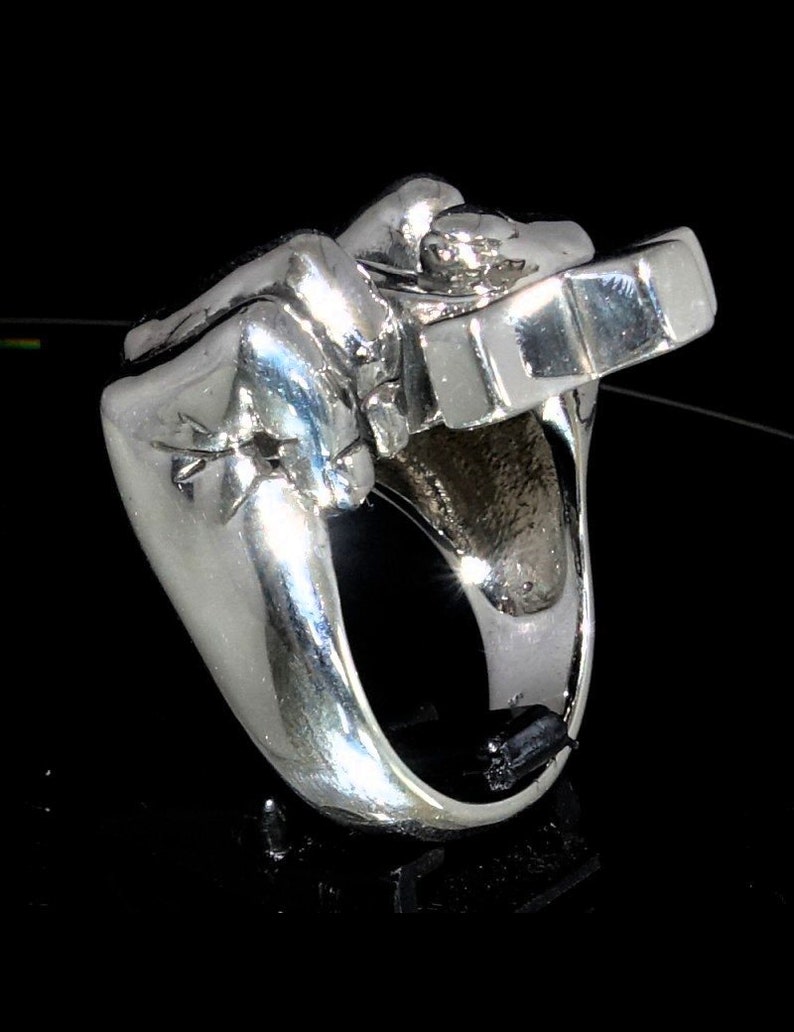 Big Sterling Silver Atheist Ring Fist With Cross as Middle - Etsy