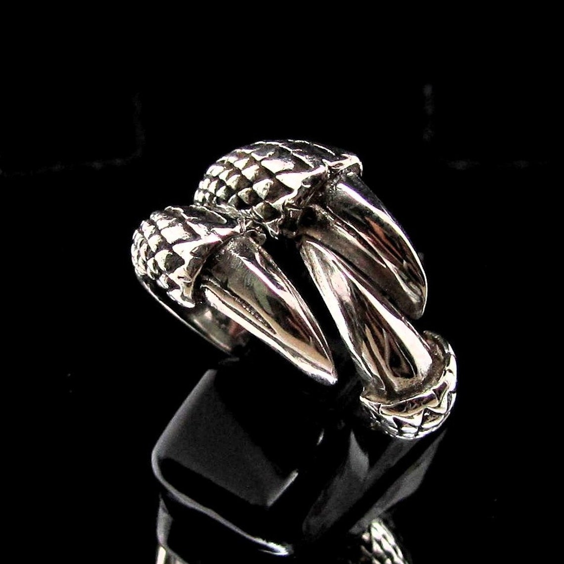 Sterling Silver Dragon Claw Ring With Three Talons Medieval - Etsy
