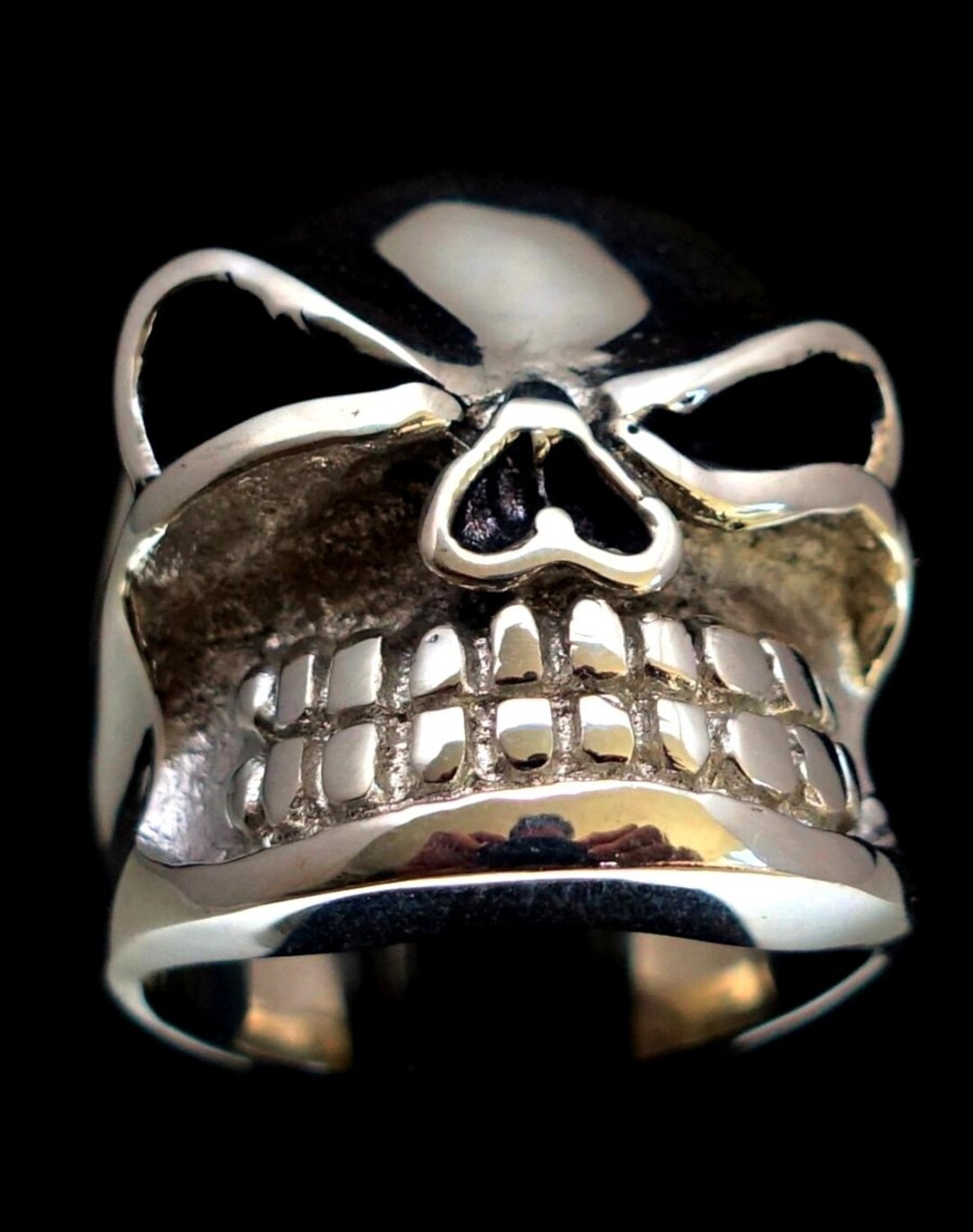 Sterling Silver Biker Ring Winking Skull Grinning Thug High Polished ...